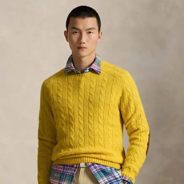 Ralph Lauren Cable-knit Sweater With Suede Patches - Medallion Yellow