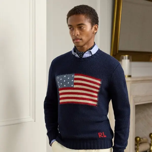 Ralph Lauren Flag Cashmere Crewneck Sweater - Classic Chairman Navy