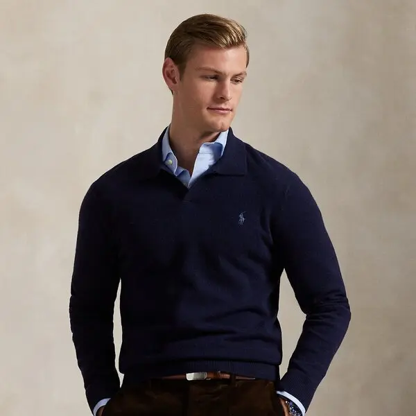 Ralph Lauren Wool Johnny-collar Sweater - Hunter Navy