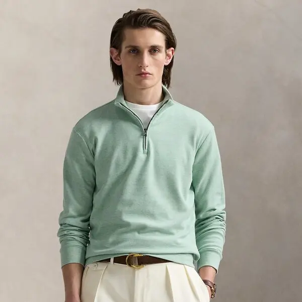 Ralph Lauren Textured Quarter-zip Pullover - Celadon Heather/nevis