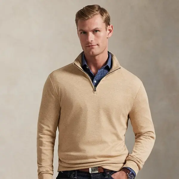 Ralph Lauren Textured Quarter-zip Pullover - Classic Camel Heather/nevis