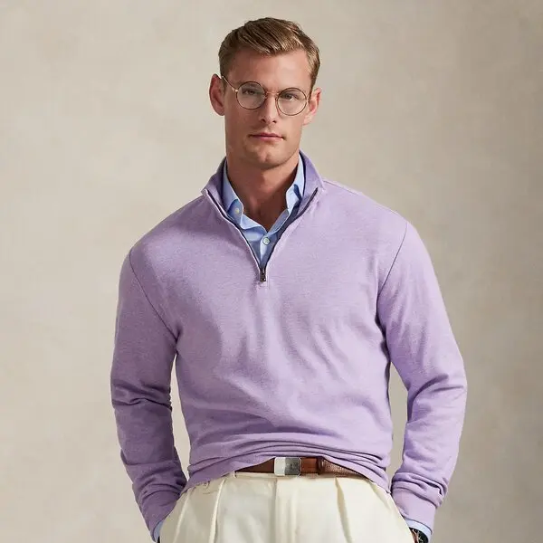 Ralph Lauren Textured Quarter-zip Pullover - Pastel Purple Heather/nevis