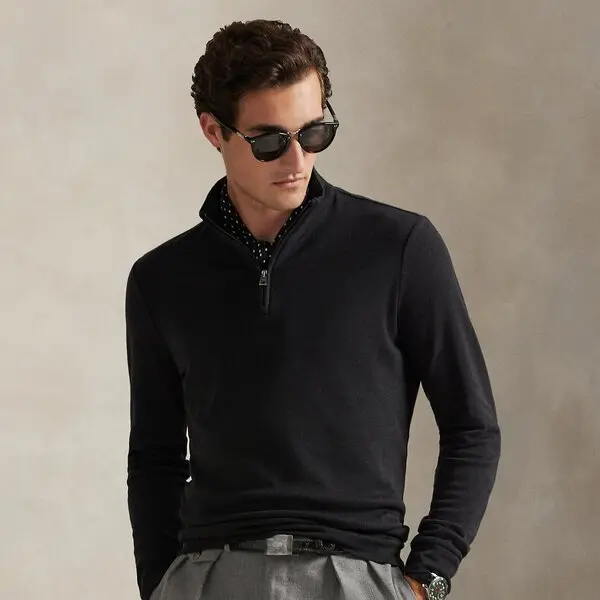 Ralph Lauren Textured Quarter-zip Pullover - Polo Black Heather/black