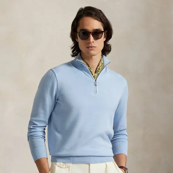 Ralph Lauren Cotton Quarter-zip Mockneck Sweater - Ice Sea