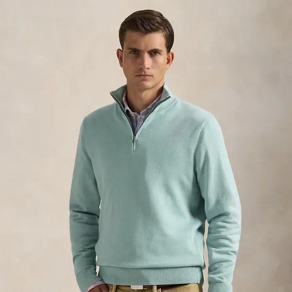 Ralph Lauren Cotton Quarter-zip Mockneck Sweater - Pale Blue
