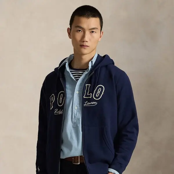 Ralph Lauren Rl Fleece Western-logo Hoodie - Cruise Navy