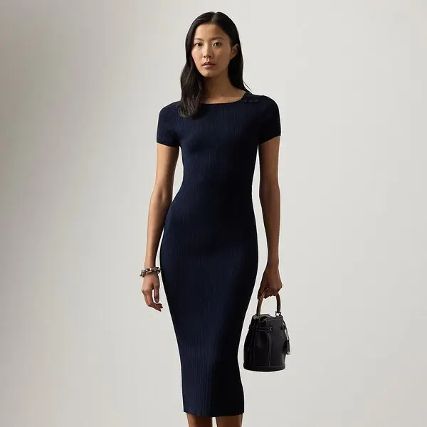 Ralph Lauren Dustan Rib-knit Silk-blend Day Dress - Icon Navy