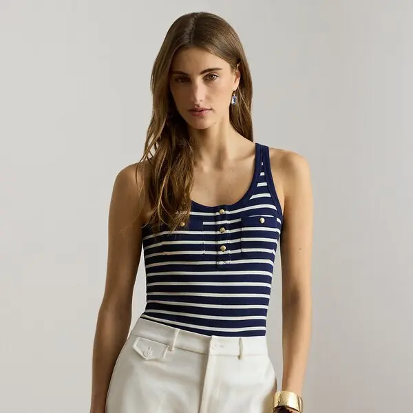 Ralph Lauren Striped Rib-knit Tank Top - Refined Navy/cream