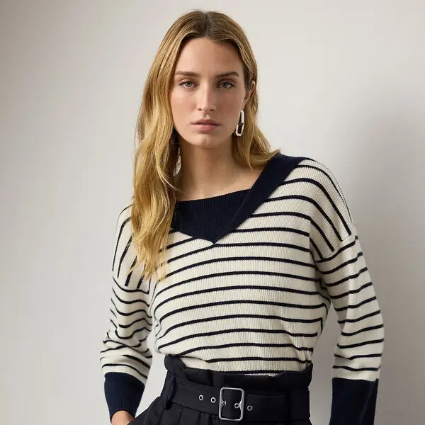 Ralph Lauren Sailor-collar Striped Cashmere Sweater - Cream/icon Navy