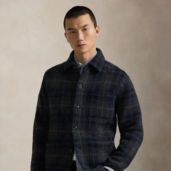 Ralph Lauren Plaid Boiled Wool Cardigan - Navy Combo