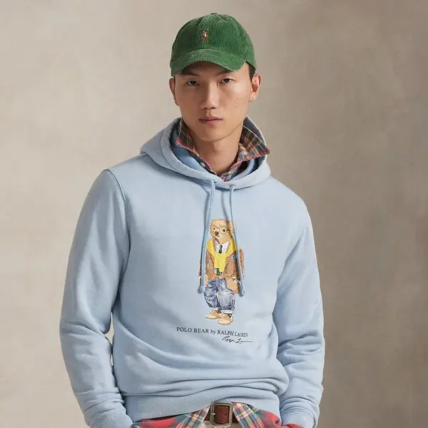 Ralph Lauren Garment-dyed Fleece Hoodie - Southport Blue/heritage Bear