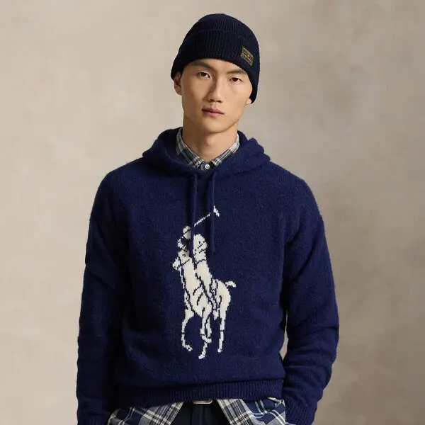 Ralph Lauren Big Pony Wool-blend Hooded Sweater - Navy Combo