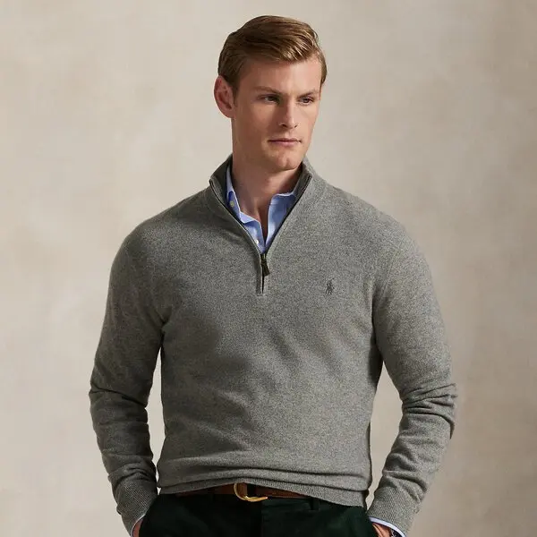 Ralph Lauren Quarter-zip Wool Sweater - Fawn Grey Heather