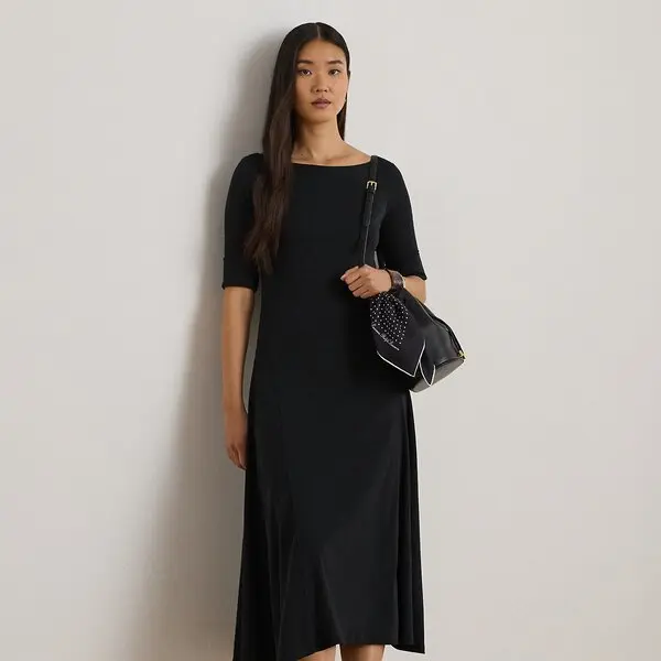 Ralph Lauren Rib-knit Tretch Cotton Midi Dre - Black