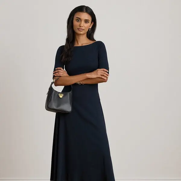 Ralph Lauren Rib-knit Stretch Cotton Midi Dress - Lighthouse Navy