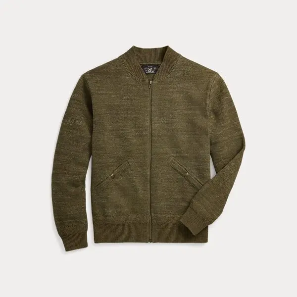 Ralph Lauren Cotton-wool Full-zip Sweater - Olive Heather