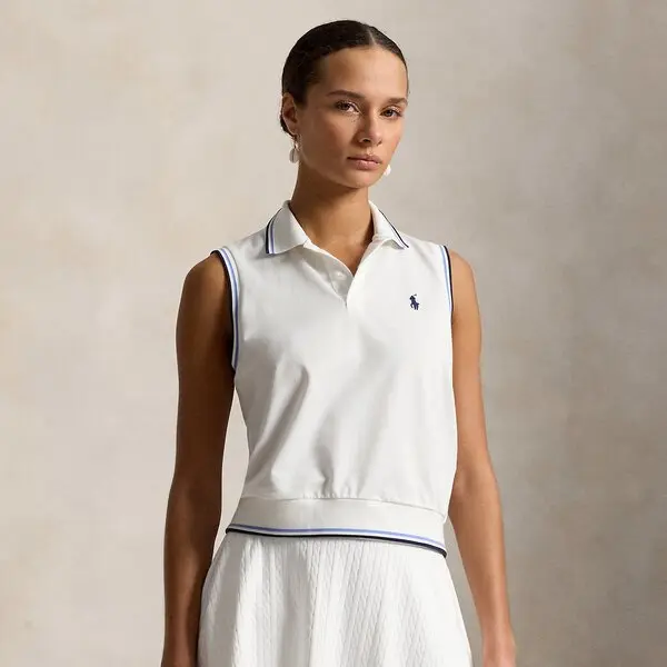Ralph Lauren Sleeveless Polo Shirt - Ceramic White/blue/navy