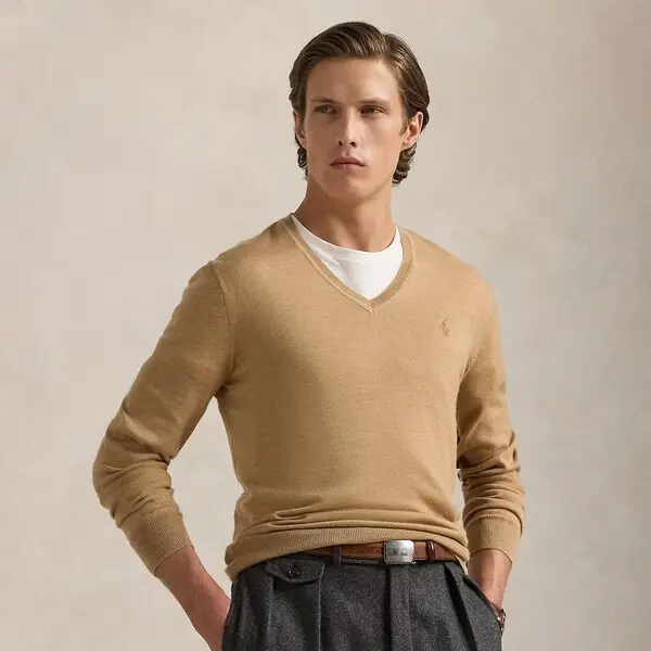Ralph Lauren V-neck Sweater - Camel Melange