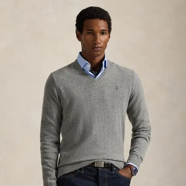 Ralph Lauren V-neck Sweater - Fawn Grey Heather