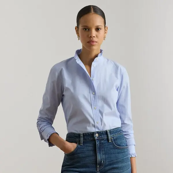 Ralph Lauren Ruffle-trim End-on-end Shirt - Light Sky Blue