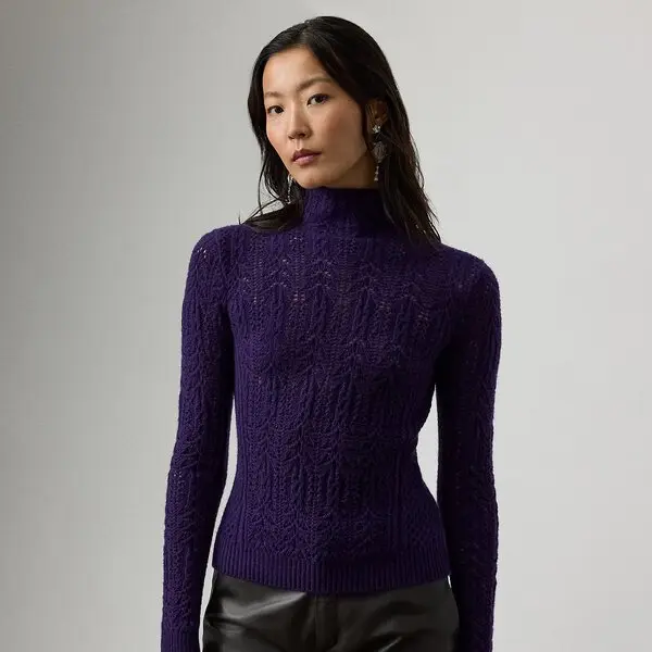 Ralph Lauren Cashmere Pointelle Funnelneck Sweater - Aubergine