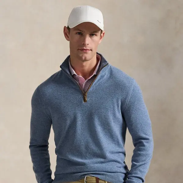 Ralph Lauren Cashmere Quarter-zip Sweater - Mystic Blue Heather