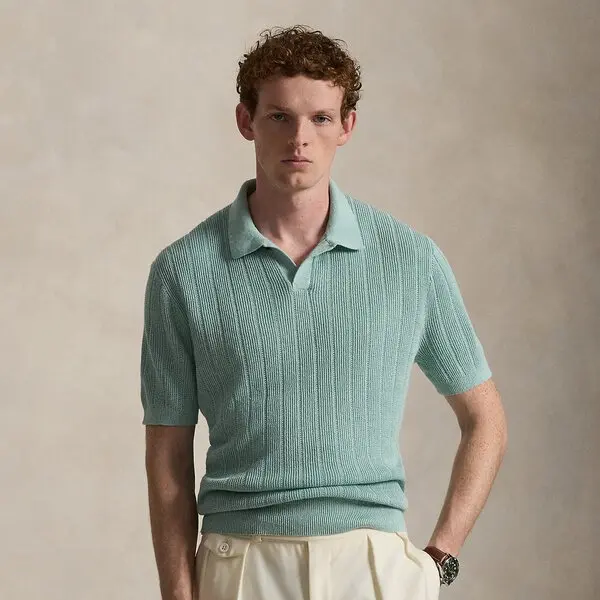 Ralph Lauren Linen Johnny-collar Sweater - Pale Blue