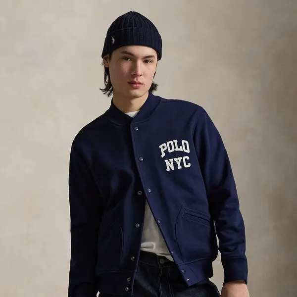 Ralph Lauren Logo Fleece Baseball Jacket - Cruise Navy