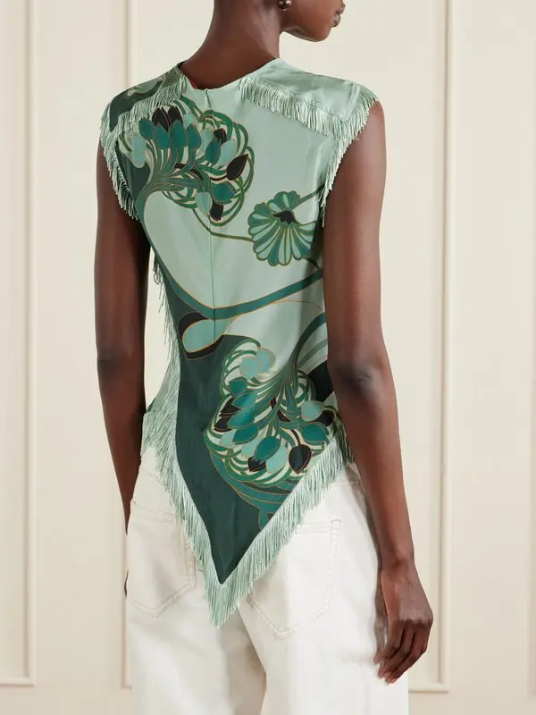 La DoubleJ Fringed Printed Silk-satin Blouse