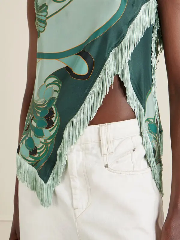 La DoubleJ Fringed Printed Silk-satin Blouse