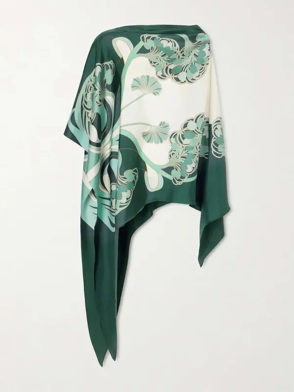 La DoubleJ Draped Printed Silk-twill Blouse - Green