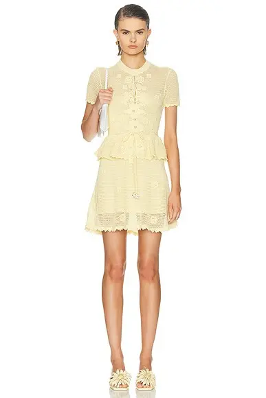 SELF-PORTRAIT Crochet Mini Dress - Yellow