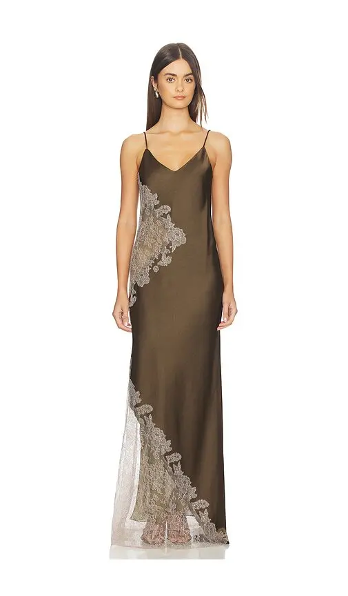 Alejandra Alonso Rojas Amal Gown With Lace Combo - Dark Green