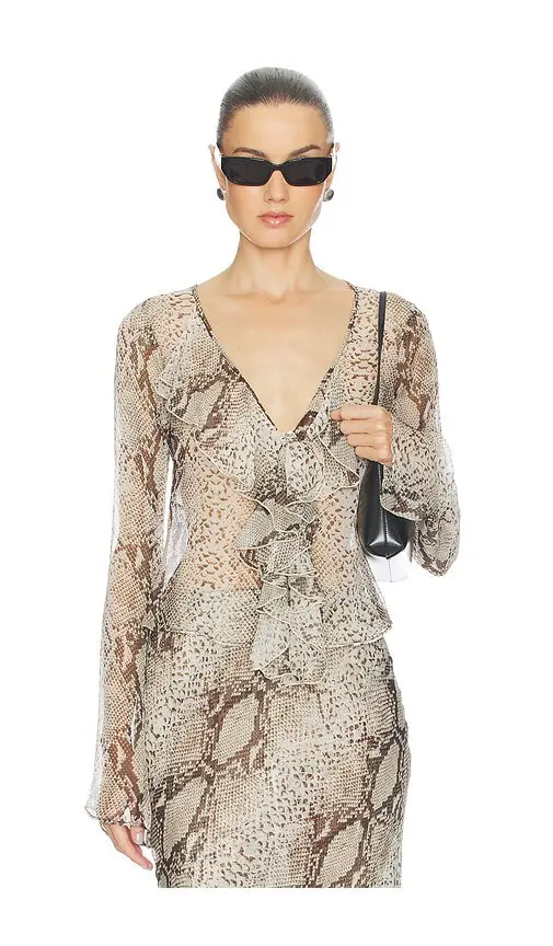 Ronny Kobo Klaire Top In Brown - Snake Print Natural Multi