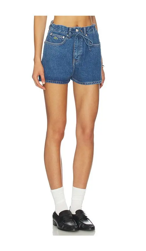Lacoste Denim Shorts With Drawstring Waist And Logo Detail - Medium Blue