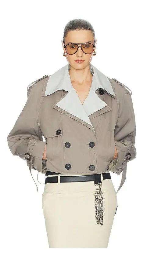 Attico Trench Bomber Jacket - Taupe Grey