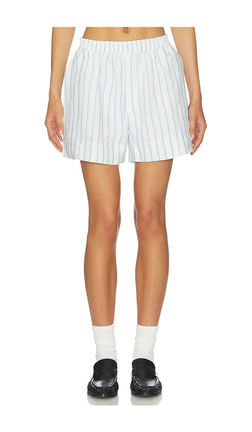 AEXAE X Linen Waistband Short In White - Blue & White Stripe