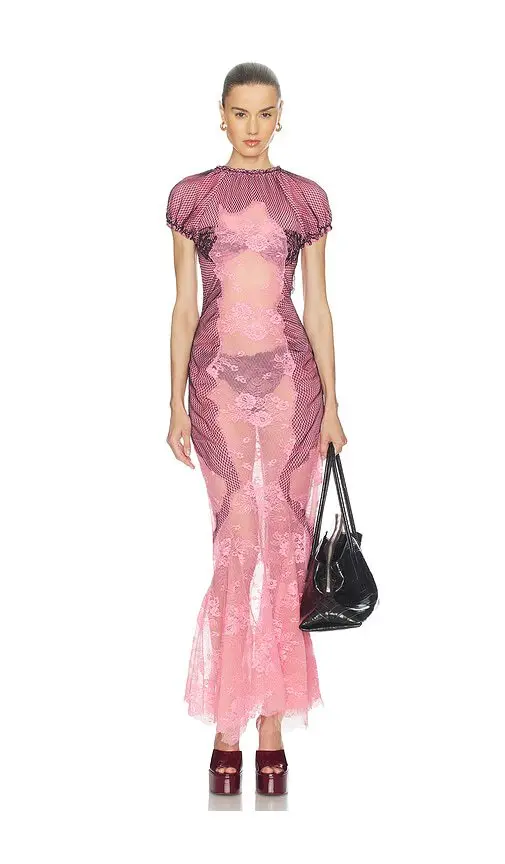 strapless open back dress Treasure Sheer Hem Maxi Dress Pink– Selfie Leslie main image 0