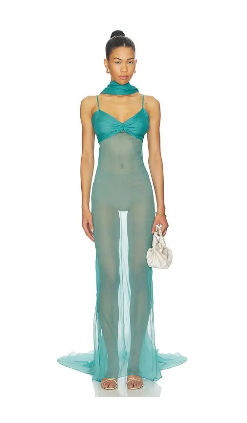 LAQUAN SMITH Gown With Neck Tie Detail - Turquoise