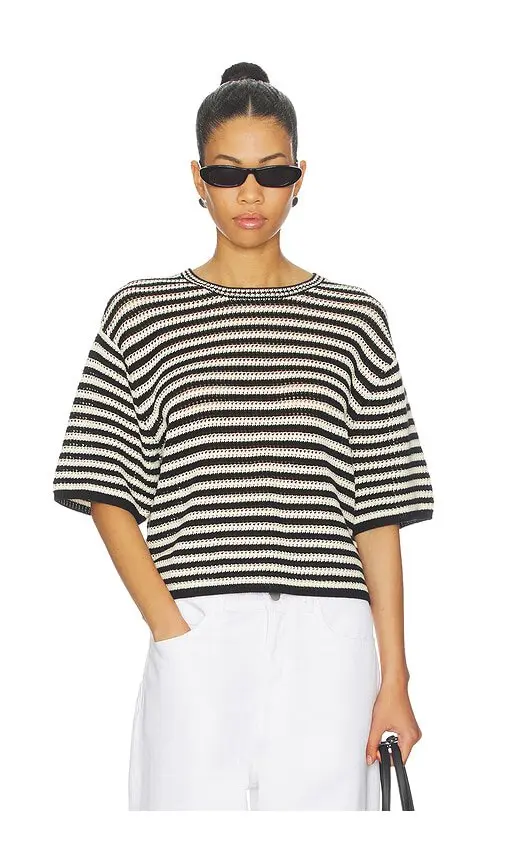 ANINE BING Theo Top In Black - Black & Ivory Stripe