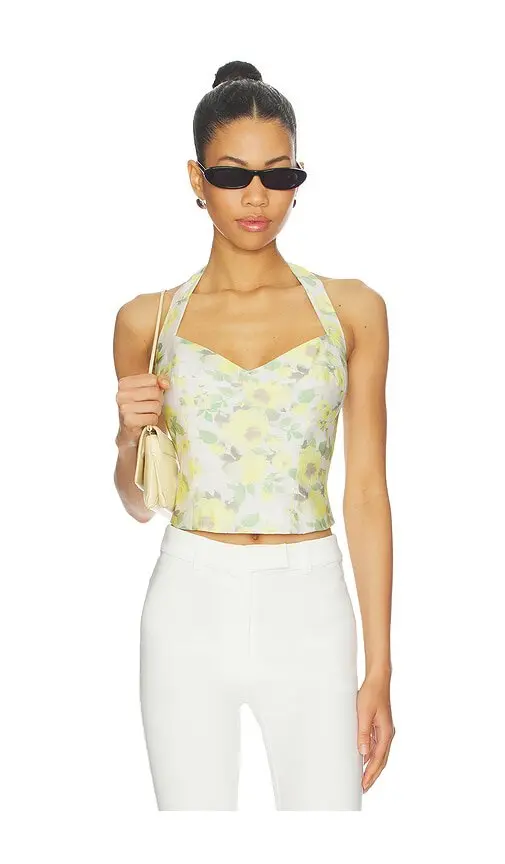 Bardot Deserae Halter Neck Top In Yellow - Yellow Floral