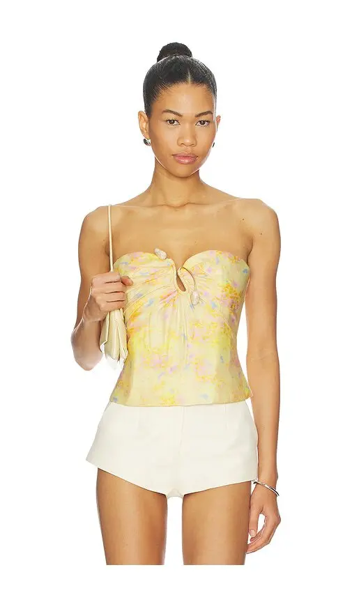 Bardot Amina Strapless Top - Yellow Floral