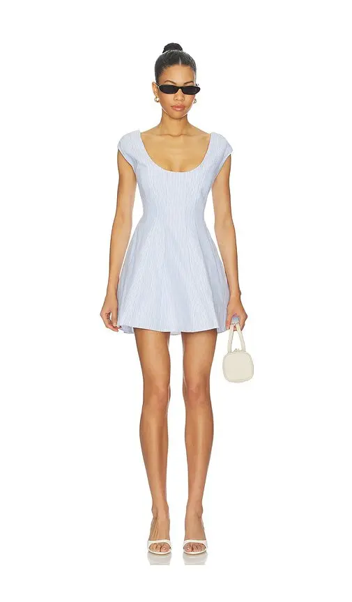 GUIZIO Leila Mini Dress In Baby Blue - Blue & White