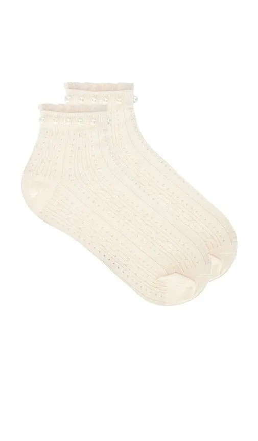 STEMS Pearl Trim Ankle Socks - Ivory
