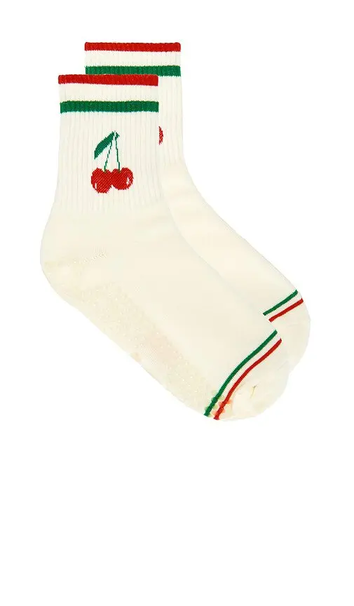 STEMS Cherry Grip Striped Crew Socks - Ivory
