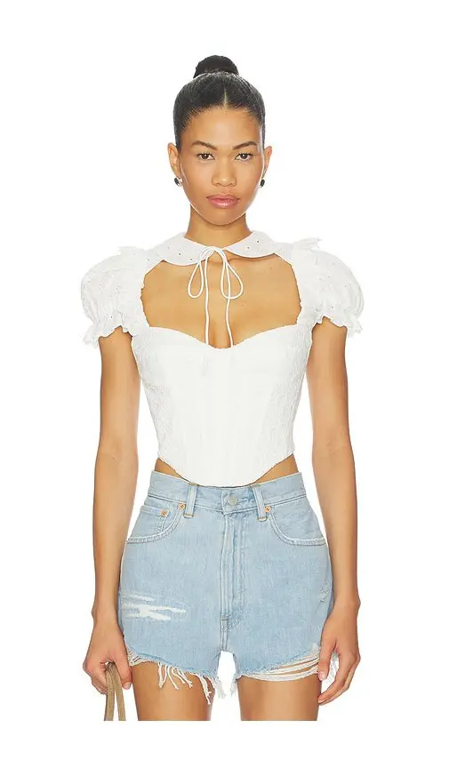 Bardot Allington Broderie Corset Top In White - Orchid White