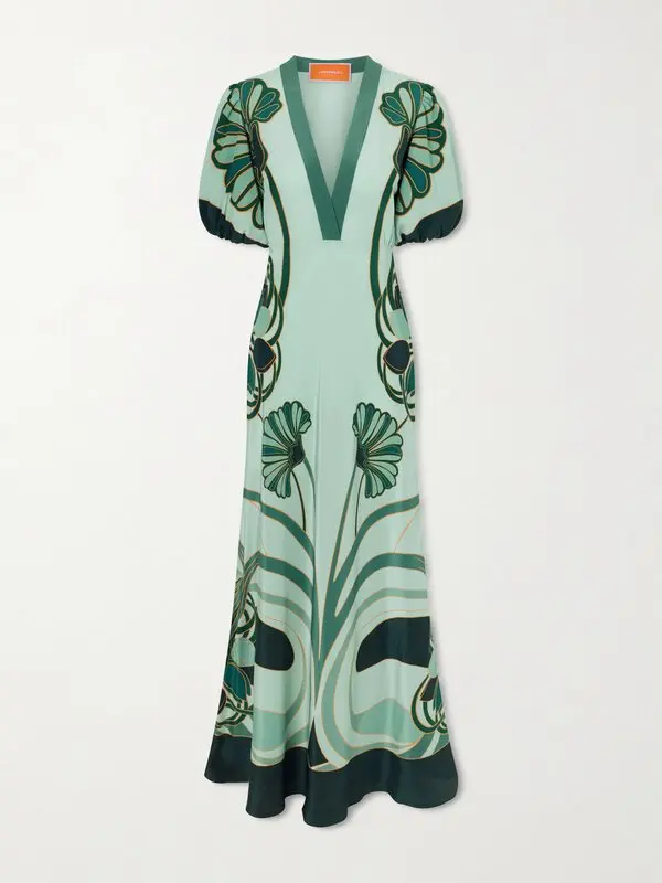 La DoubleJ Marlene Printed Silk-crepe Midi Dress - Green