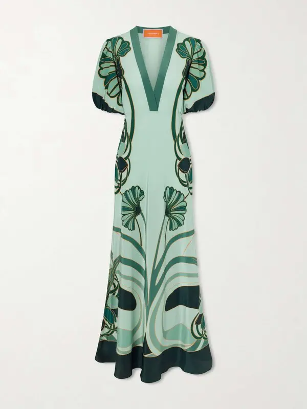 La DoubleJ Marlene Printed Silk-crepe Midi Dress - Mint