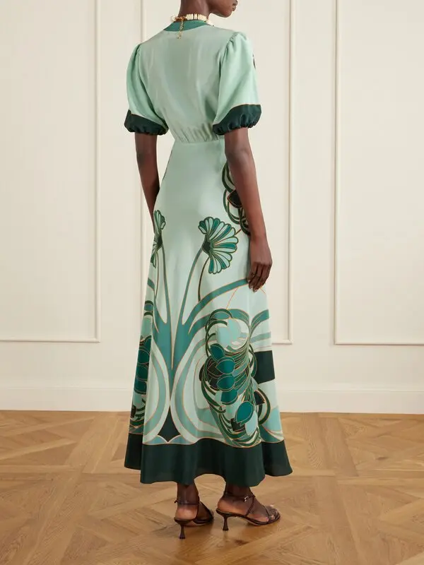 La DoubleJ Marlene Printed Silk-crepe Midi Dress - Mint