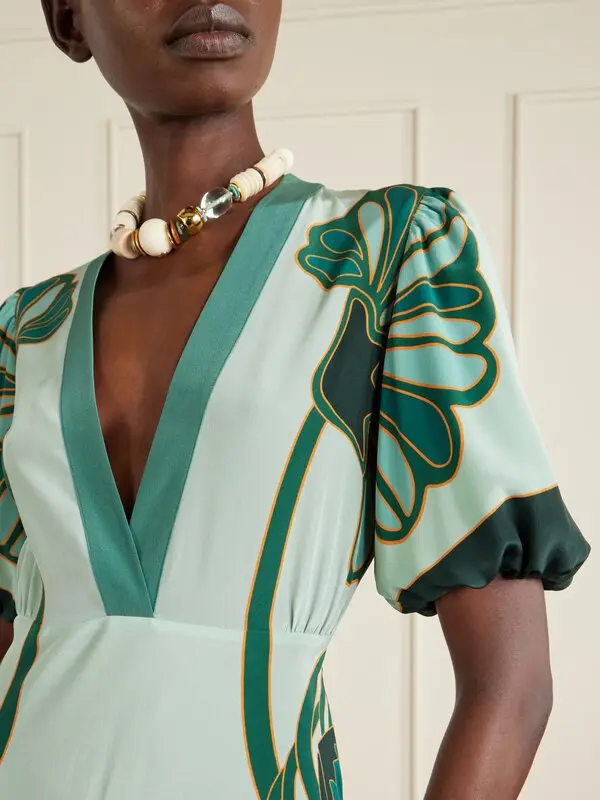 La DoubleJ Marlene Printed Silk-crepe Midi Dress - Mint